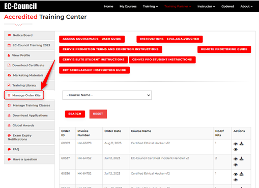 How to access the kits/orders that I purchased from EC-Council? – EC-Council Support Forums
